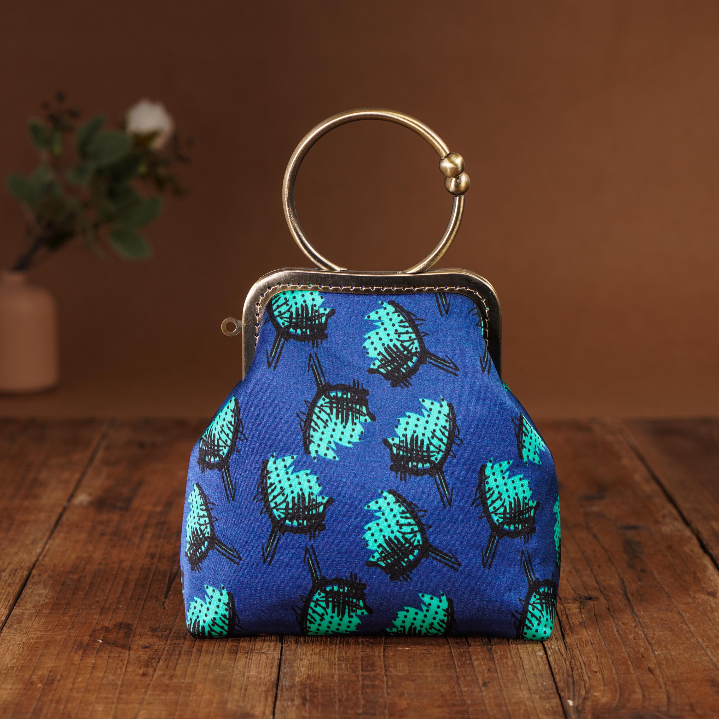 Blue Butterfly Silk Frame Handbag, Abstract Pattern Crossbody Purse - Etsy