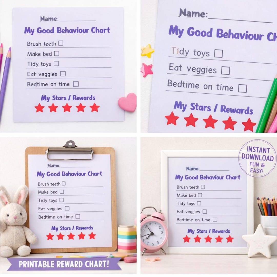 Printable Kids Behavior Chart – Daily Tasks, Star Tracking (instant ...