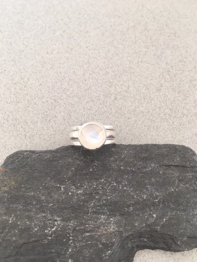 Large Moonstone Ring Stacking Rings Silver Artisan Rings | Etsy