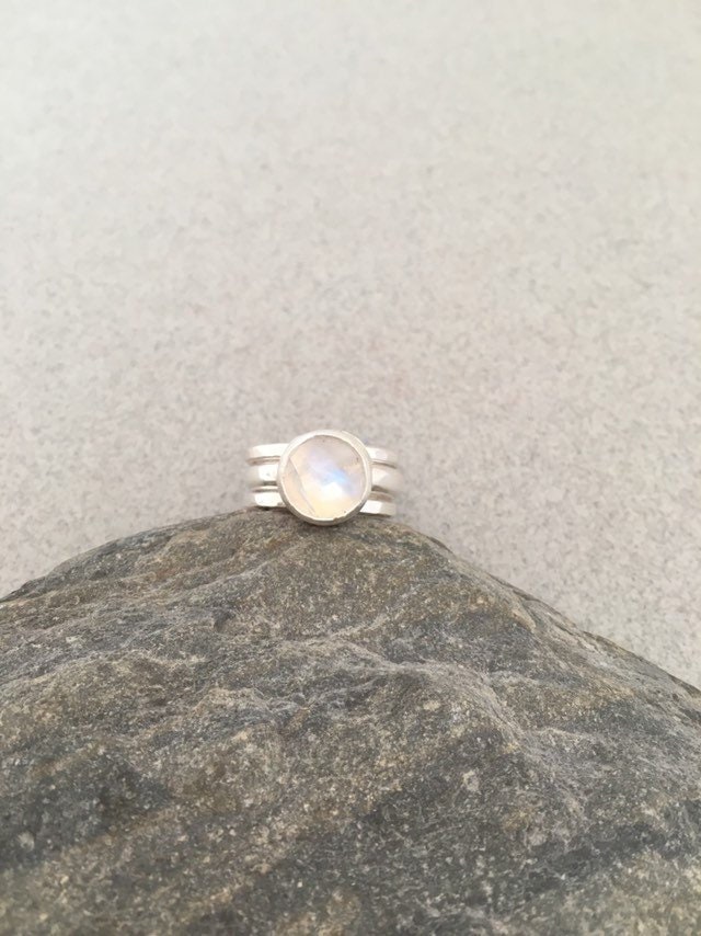 Large Moonstone Ring Stacking Rings Silver Artisan Rings | Etsy