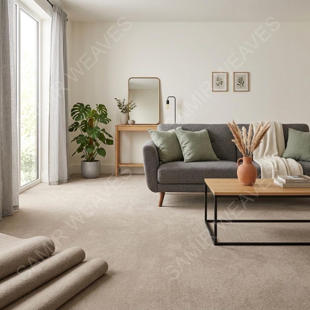 Hand Tufted Wool Rug, Soft Beige Modern Carpet, Minimalist Living Room ...