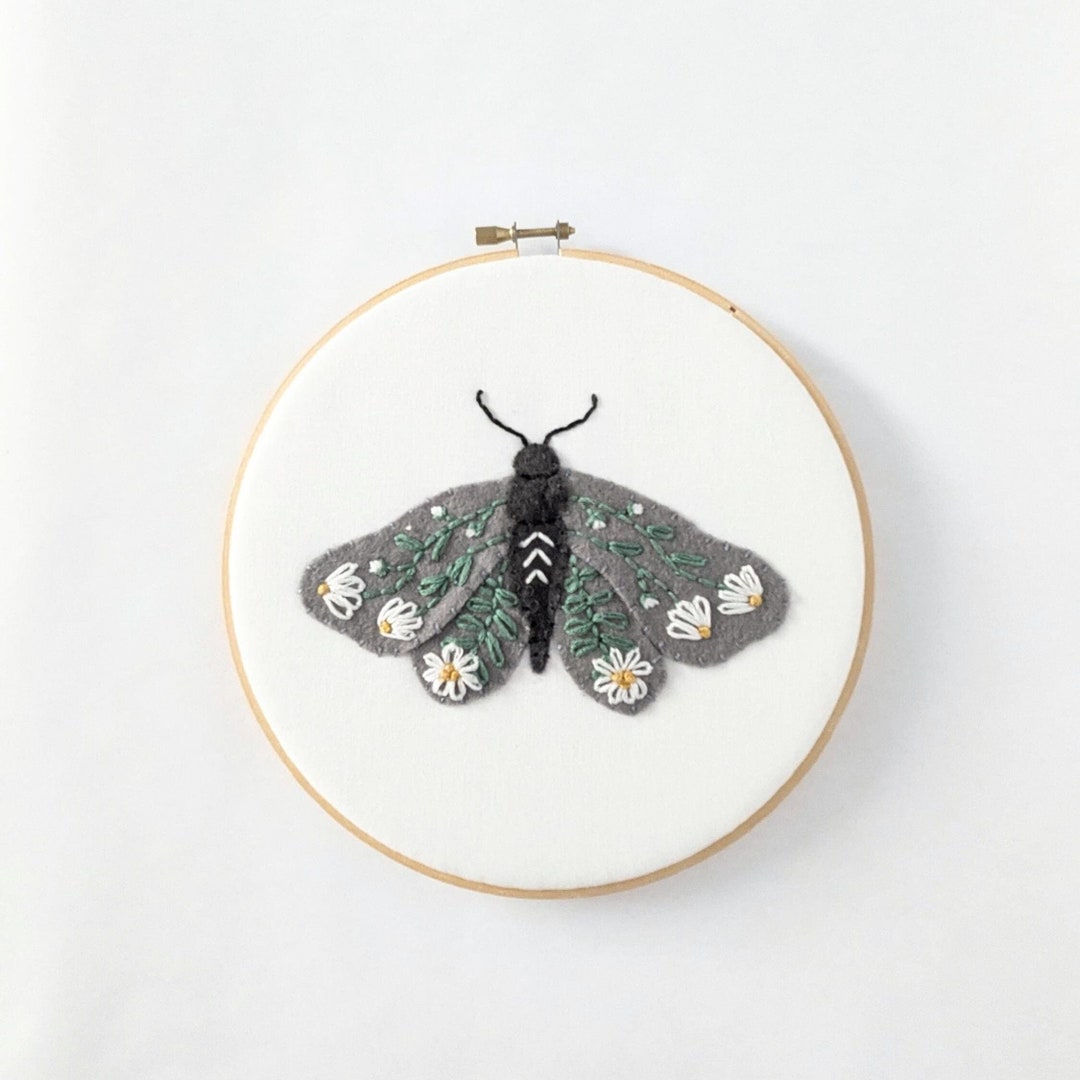Embroidered Felt Moth Applique Hand Applique'd Felt Moth Folk Art Wool ...