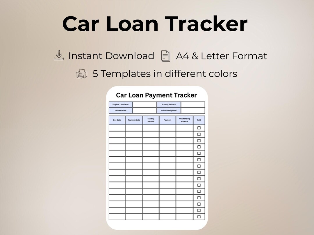 Car Loan Payment Tracker Printable PDF | Auto Loan Tracker | Debt ...