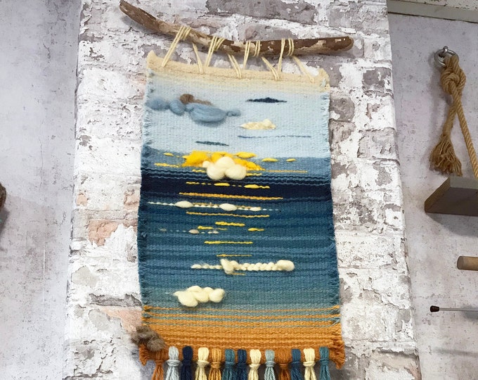 Woven Blue Wall Hanging summer Morning, Handwoven Fiber Art, Wool Wall ...