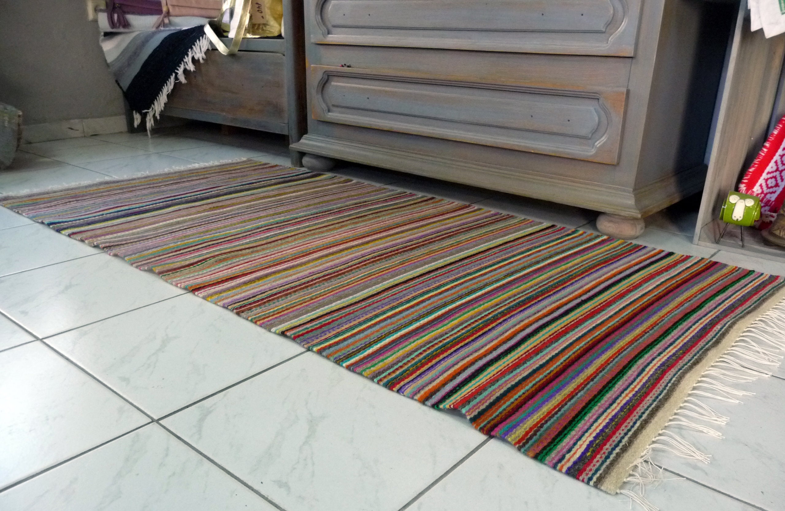 Handwoven Bulgarian Colorful Wool Rug Retro Accent for Modern Home ...