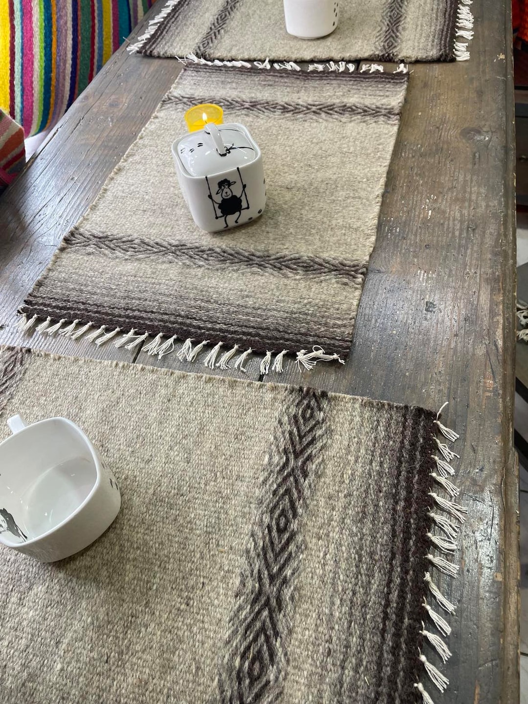 Handwoven Coaster(s) 9"/15", Handwoven Wool Mug Rugs, Natural Wool ...