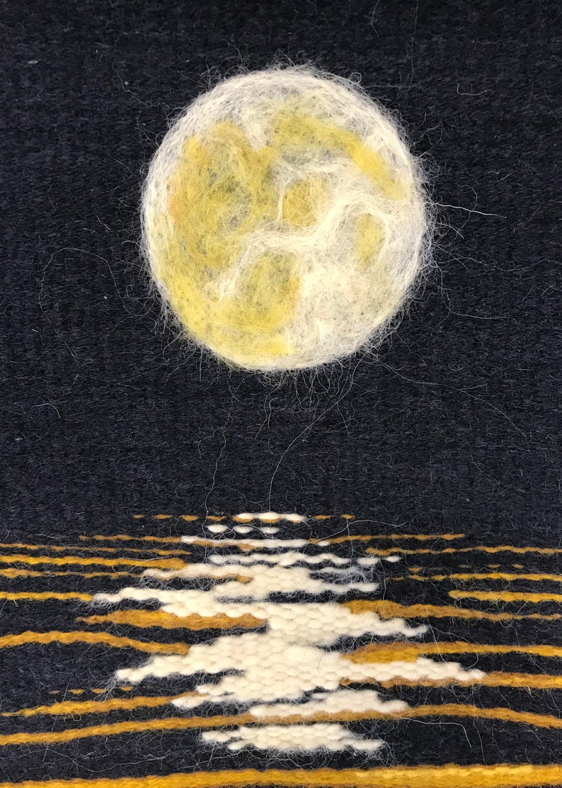 Woven Wall Hanging a Walk to the Moon, Handwoven Fiber Art, Wool Wall ...