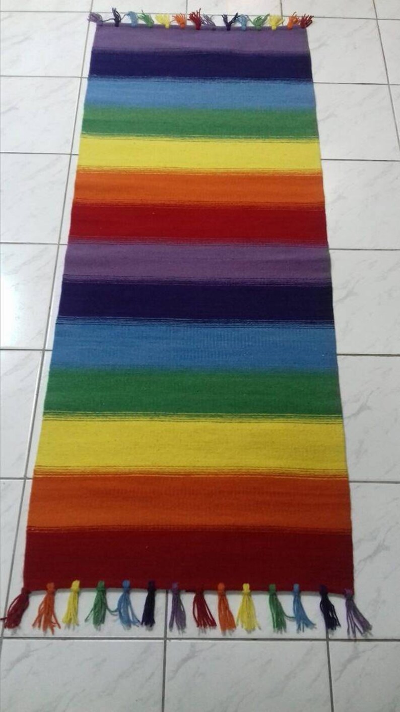 Rainbow Wool Rug, Handwoven Runner, Colourful Area Rug, High Quality ...