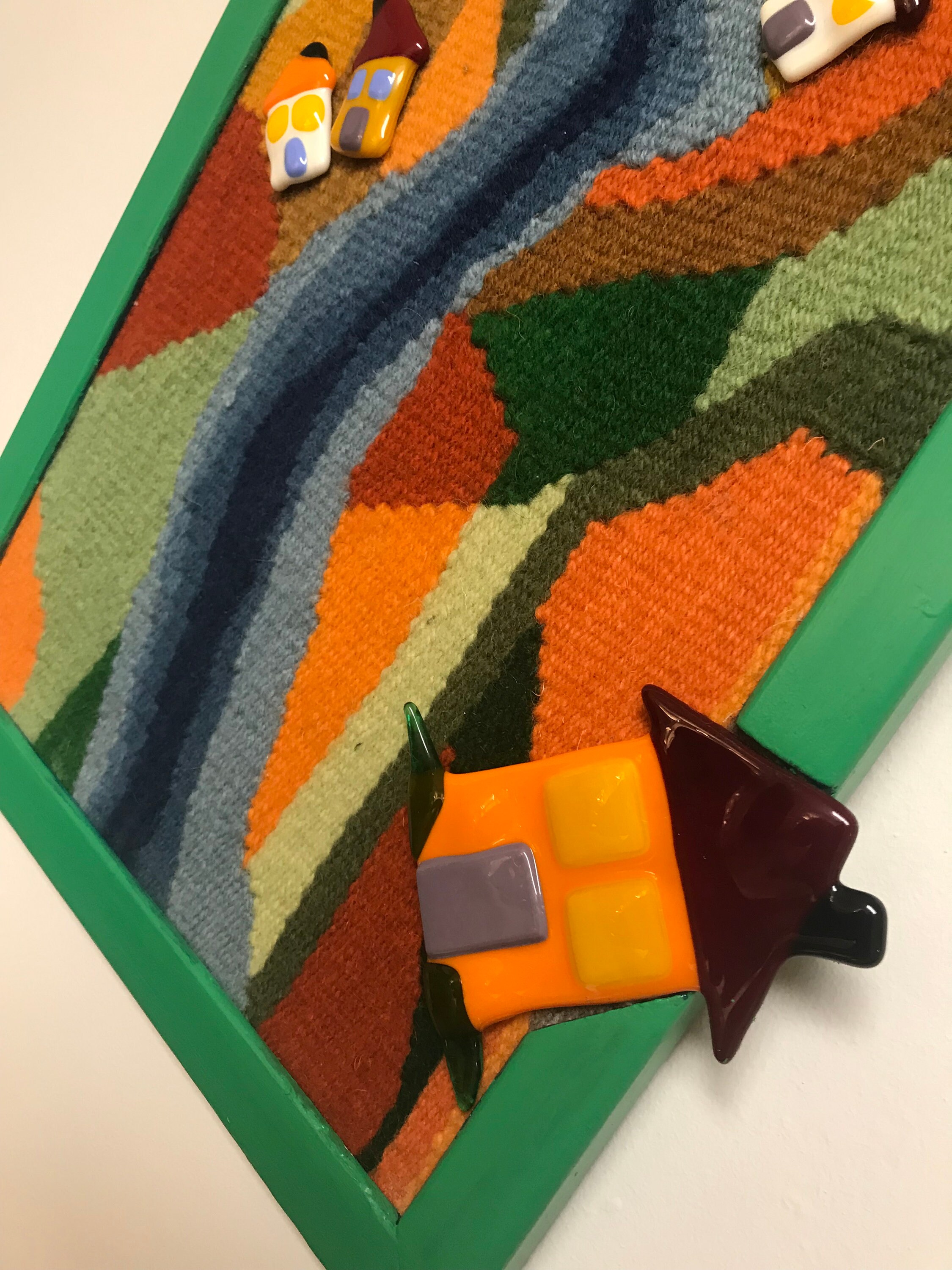 Wall Hanging "houses", Woven Wool and Fused Murano Glass Tapestry, Fun ...