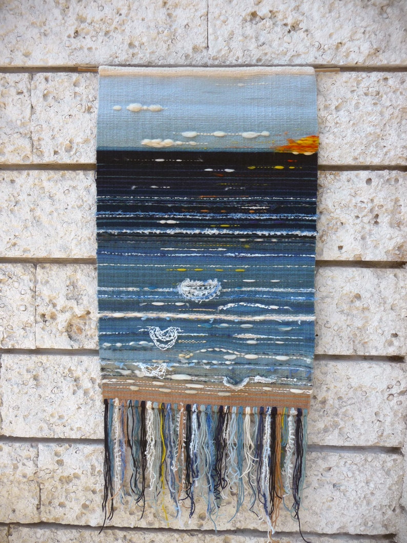 Woven Wall Hanging sunrise Blue Wall Art - Etsy