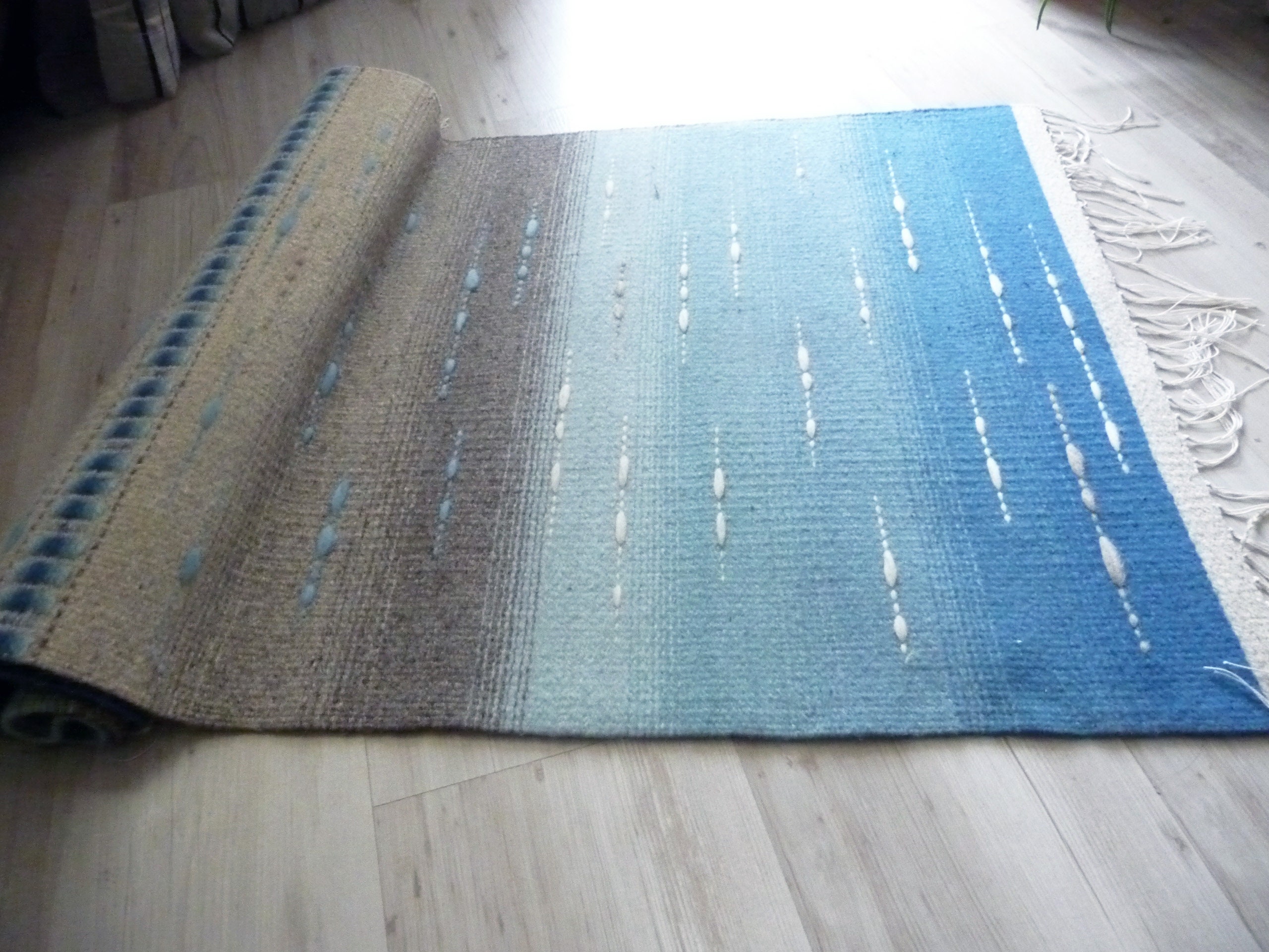 Blue Wool Rug the Sea Handwoven Area Rug Hand | Etsy