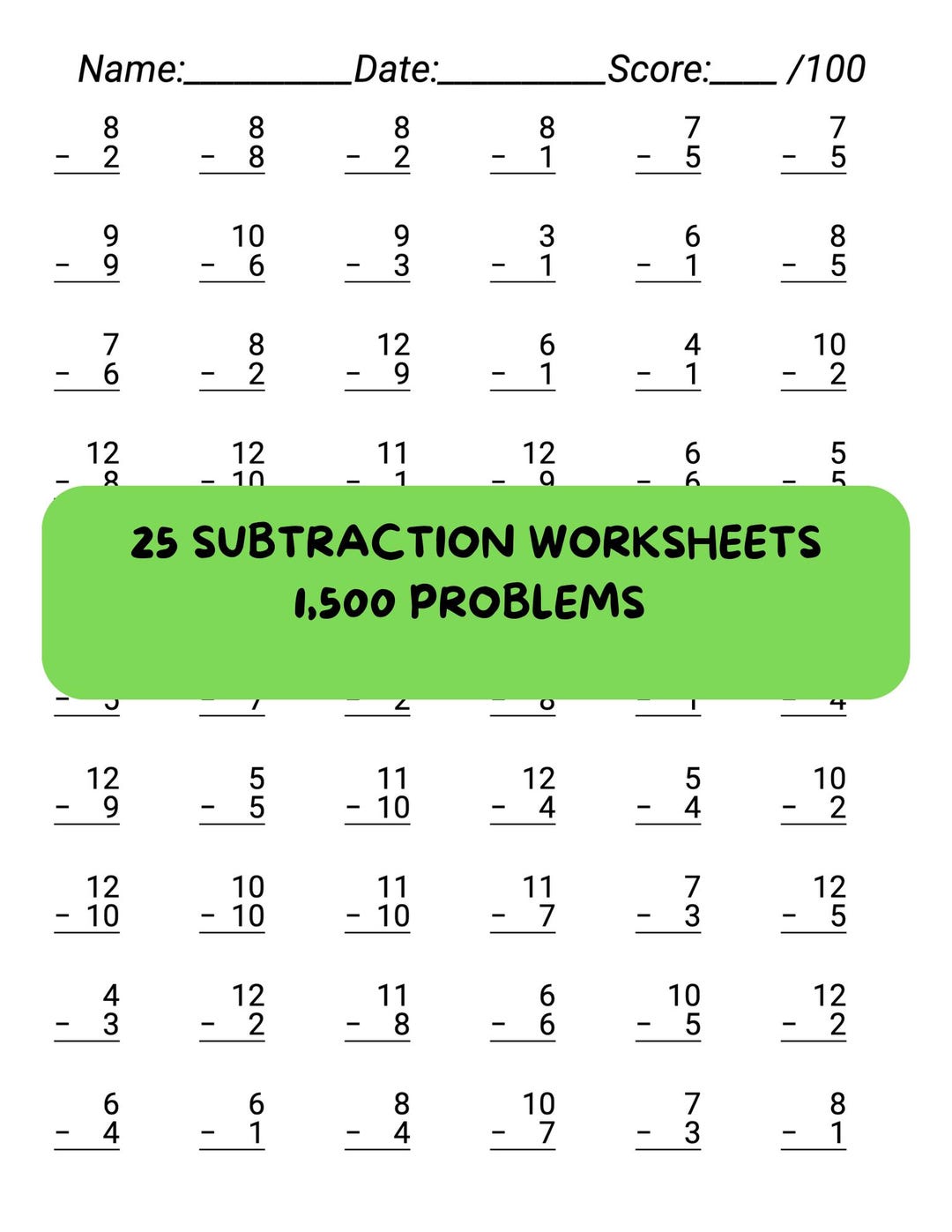 1st Grade Subtraction Worksheets: Double Digit Math Practice (25 Pages ...