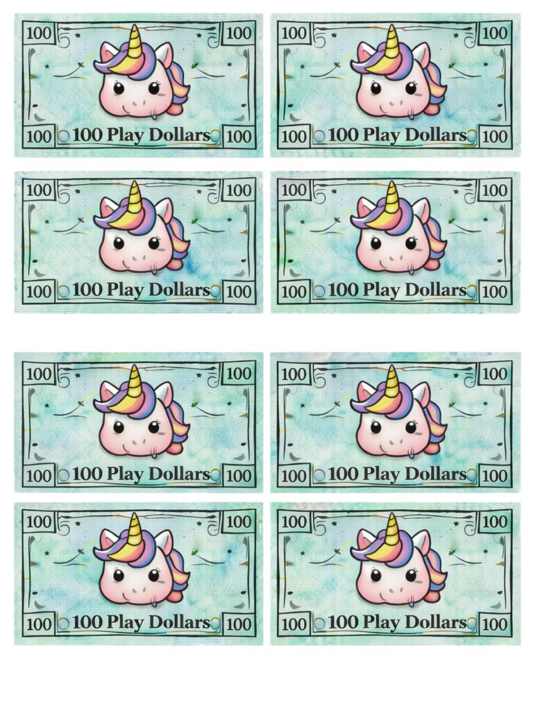 Unicorn Play Money Printable Princess Reward Bucks Magical Pretend ...