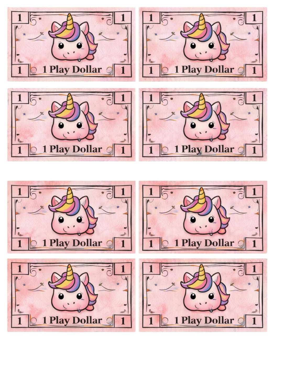 Unicorn Play Money Printable Princess Reward Bucks Magical Pretend ...
