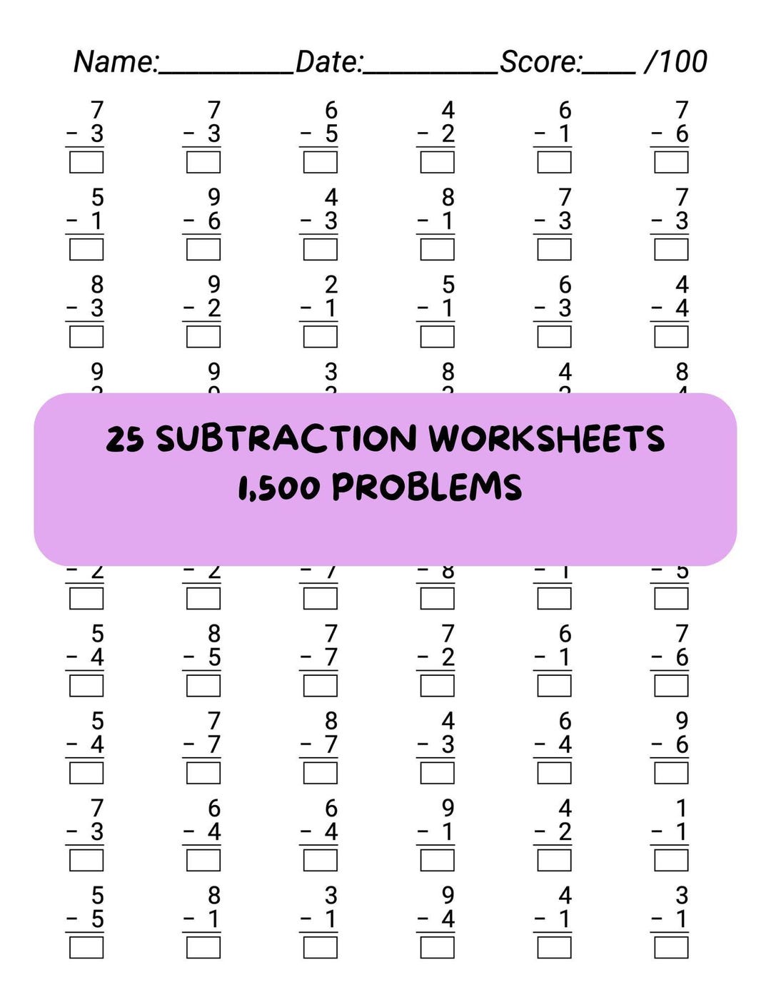 Subtraction Worksheets | Single Double Digit Math Practice (PDF ...