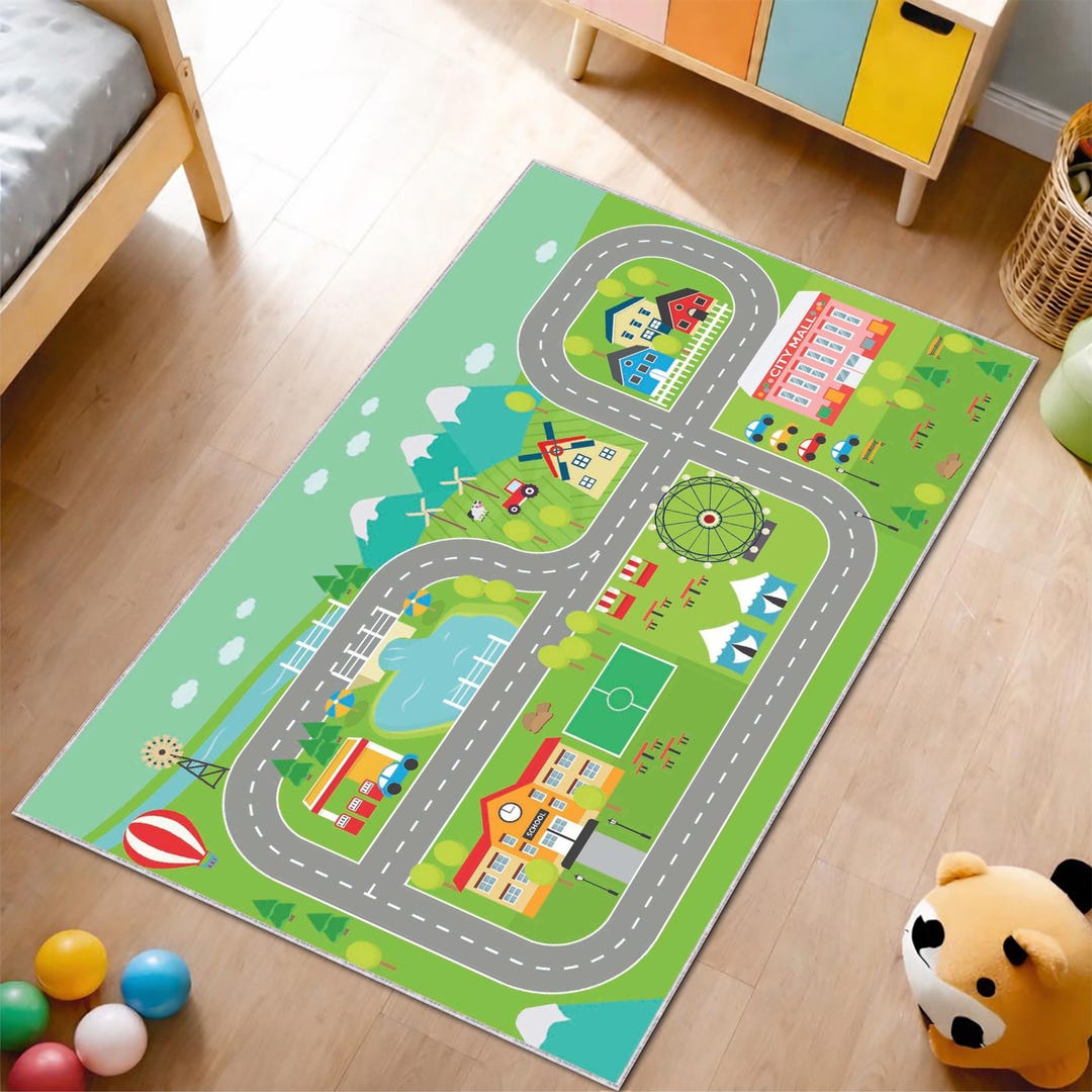 Toy Car Road & City Traffic Kids Play Rug, Nursery Rug - Etsy