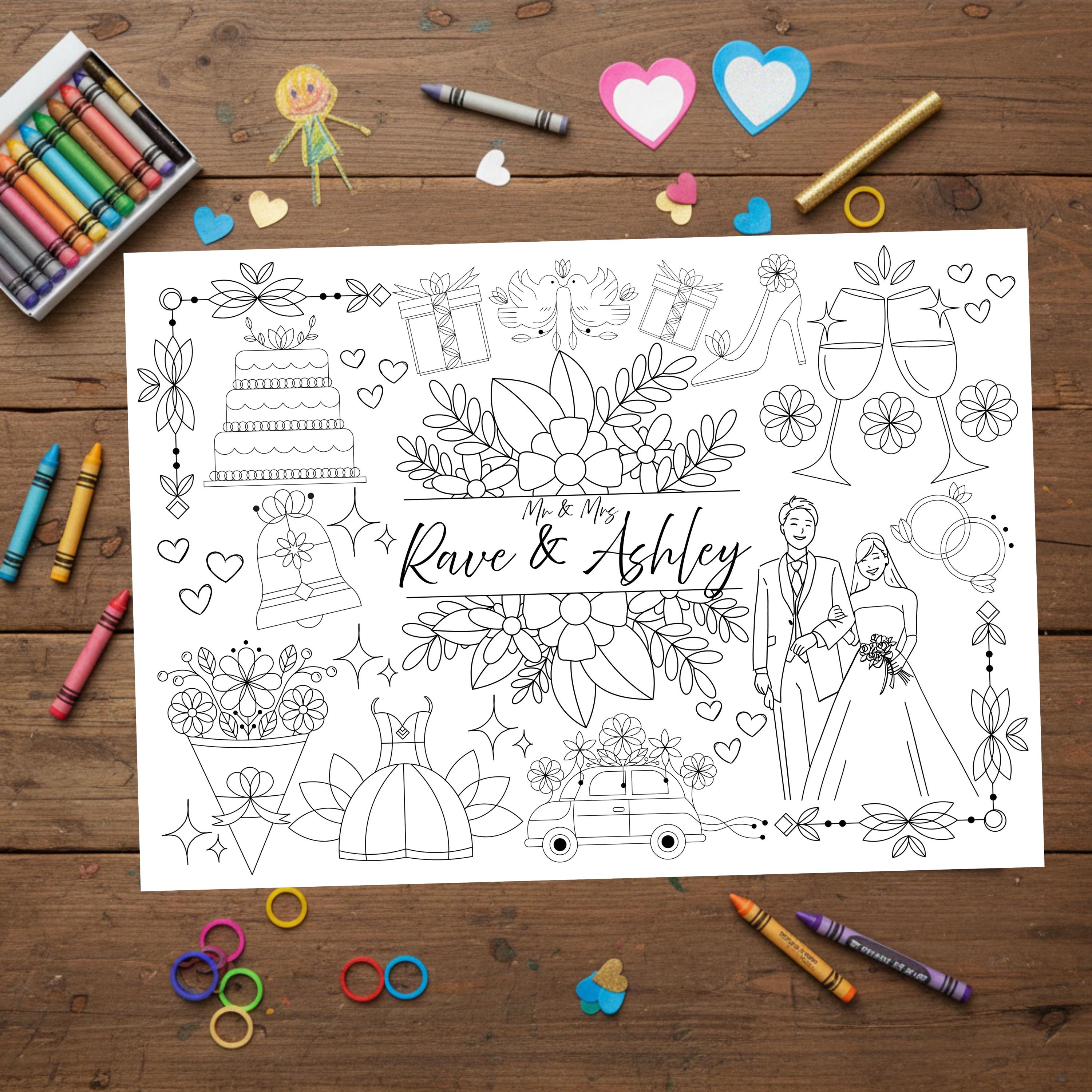 Editable Wedding Coloring Placemat, Kids Reception Activity (canva ...