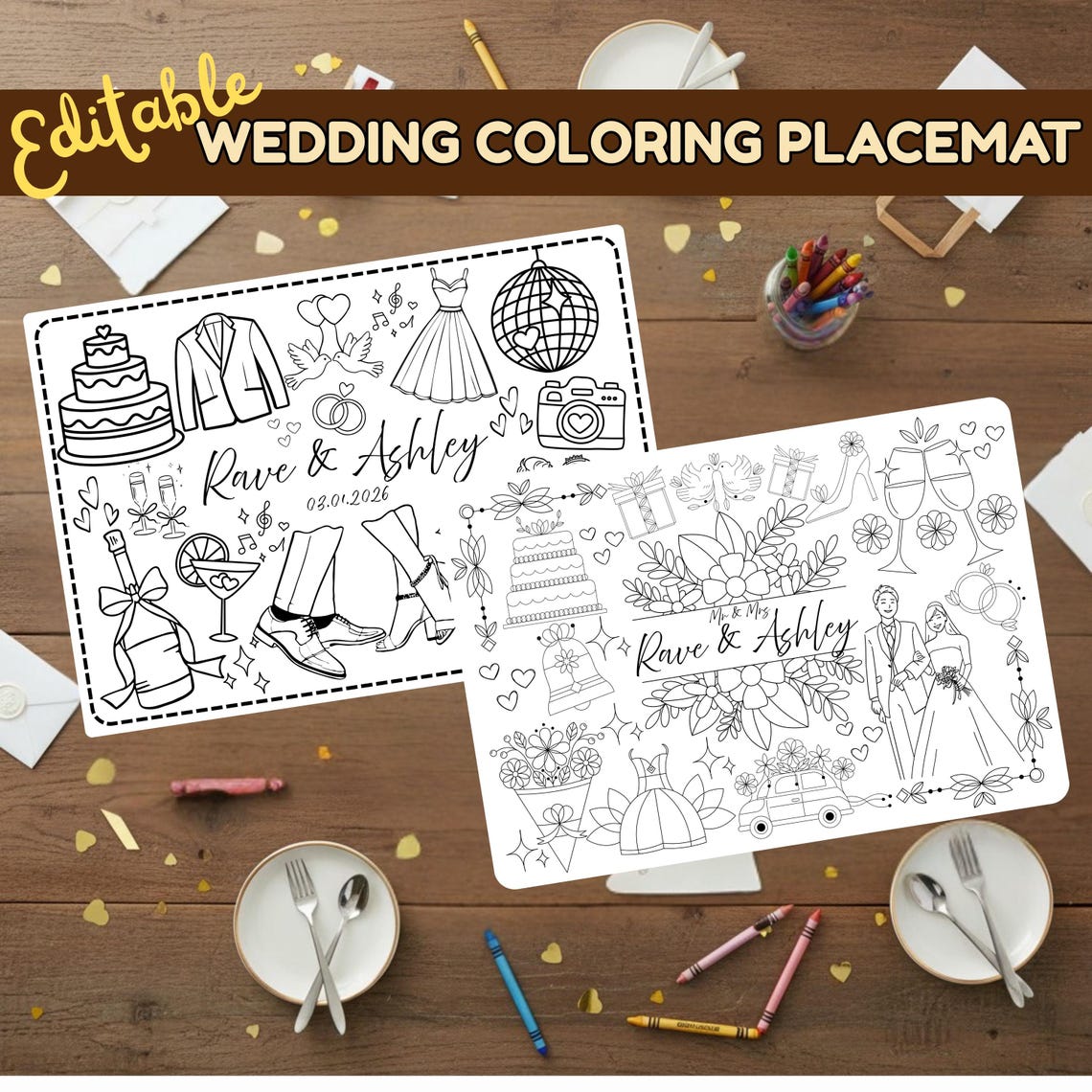 Editable Wedding Coloring Placemat, Kids Reception Activity (canva ...