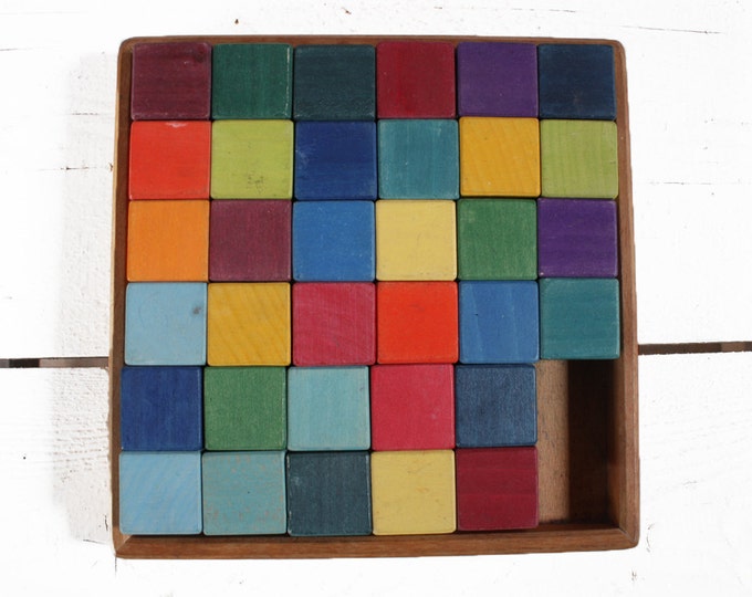 Vintage German WOODEN Toy With Colored Wooden Cubes - Etsy