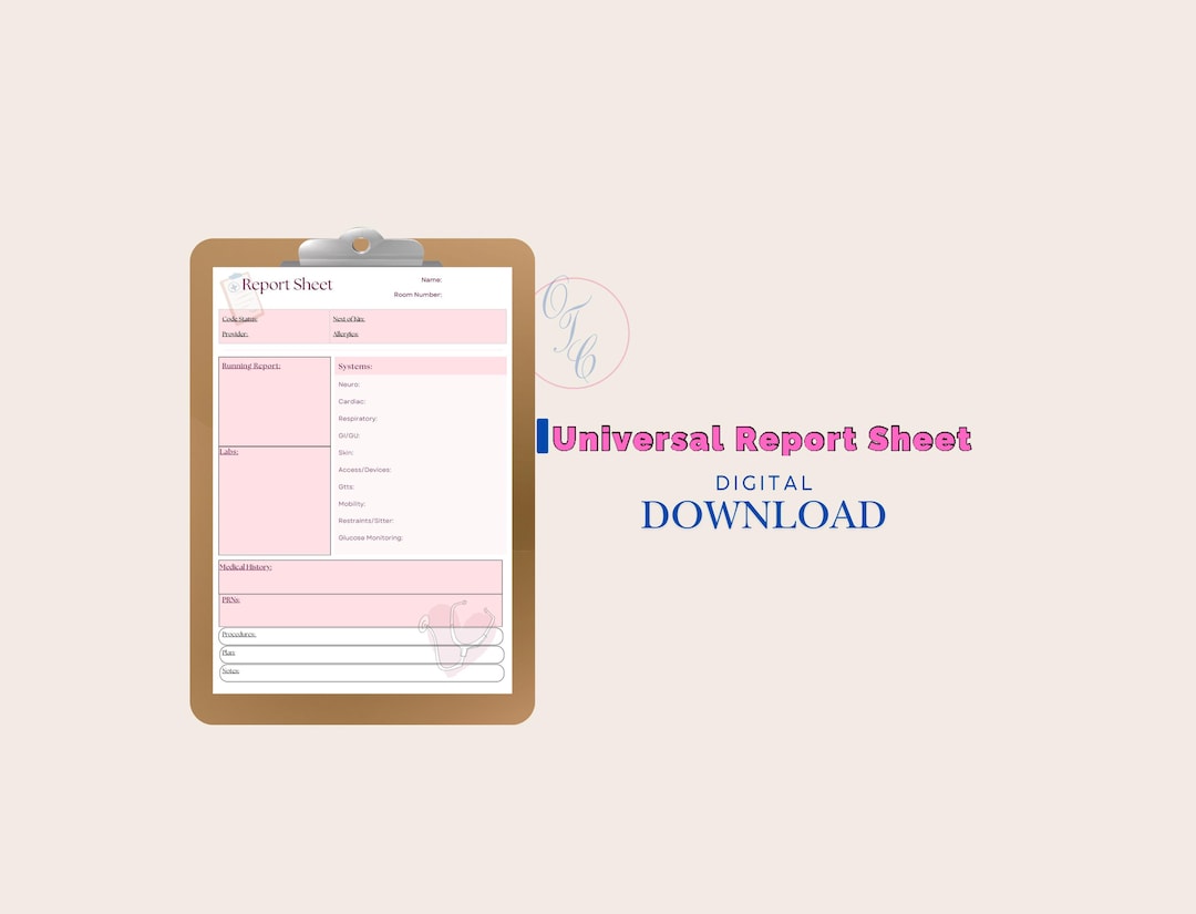 Nursing Rn/lpn/student Nurse Report Sheet - Simplified Digital Download ...