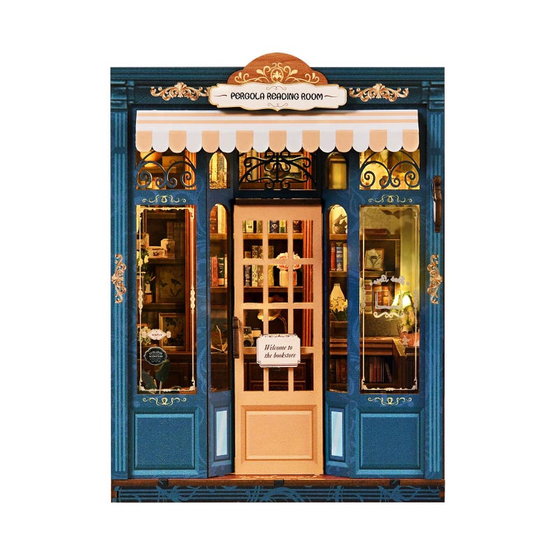 Book Nook Mediterranean Style | Miniature Bookstore Dollhouse Cafe With ...