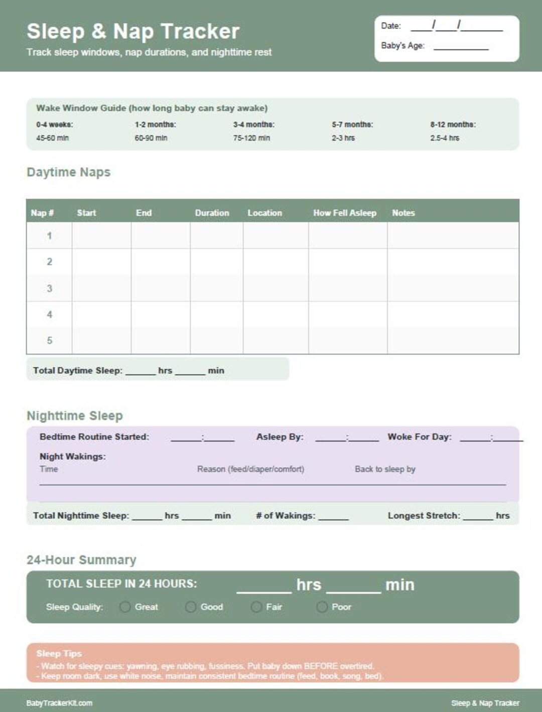 Baby Sleep & Diaper Tracker, Newborn Schedule Planner (PDF Download, US ...