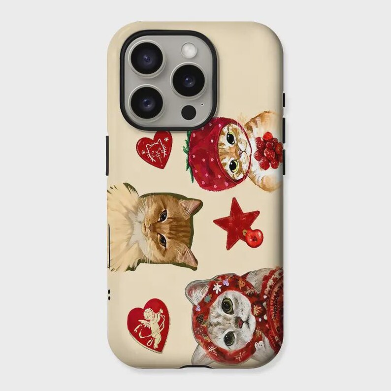 Strawberry Cat Phone Case, Cartoon Kitty iPhone Samsung Cover, Kawaii ...