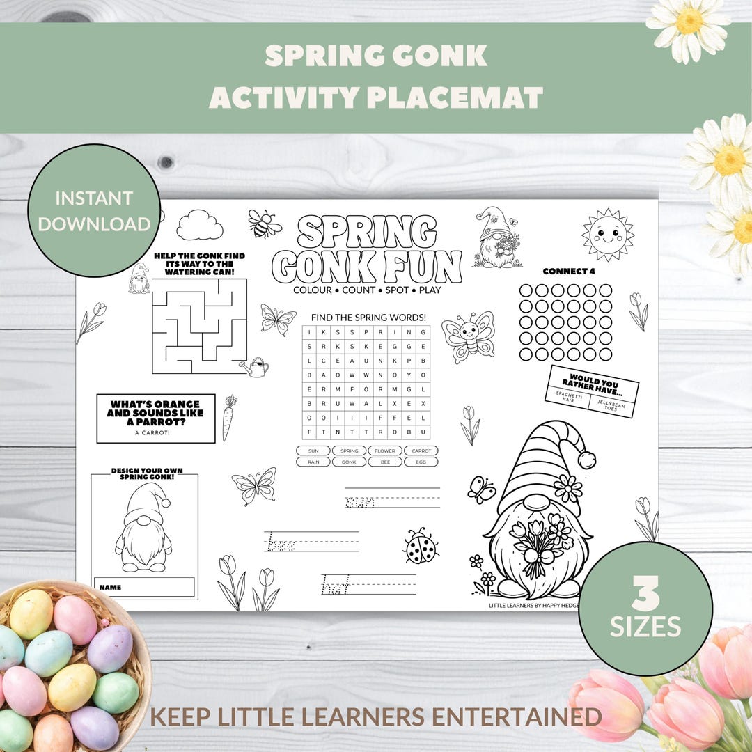 Spring Gonk Activity Placemat Printable | Kids Easter Table Activity ...