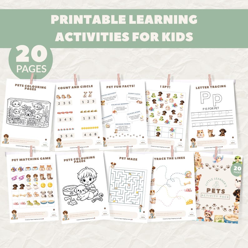 Pets Activity Pack for Kids Ages 4-8 | Printable EYFS KS1 Worksheets ...