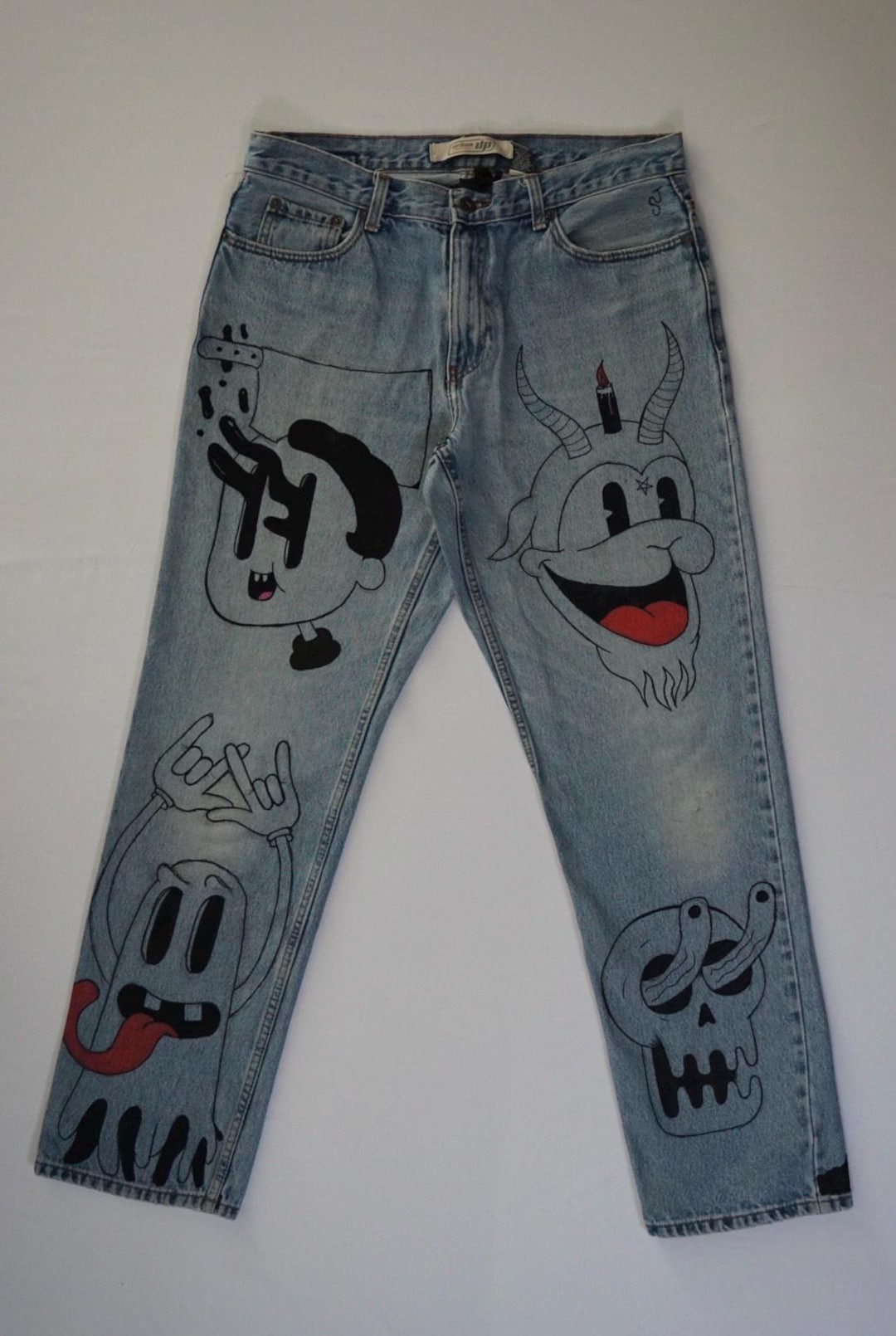Denim Jeans With Unique Hand Drawn Artwork. Size 34x34 - Etsy