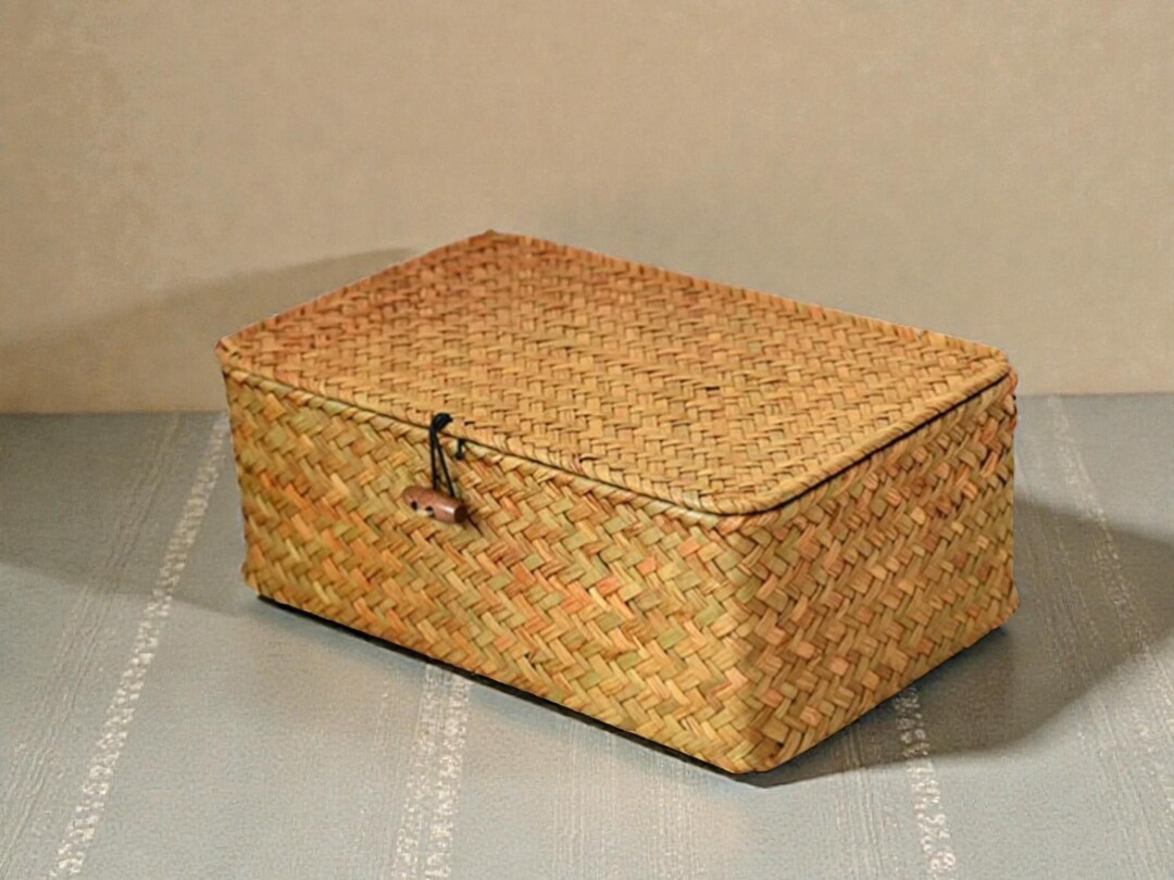 Handwoven Seaweed Storage Basket With Lid - Rustic Organizer Box - Etsy