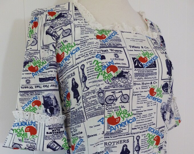 70's Kitschy Prairie Dress Novelty Print NYC Big Apple Modest Maxi Midi ...
