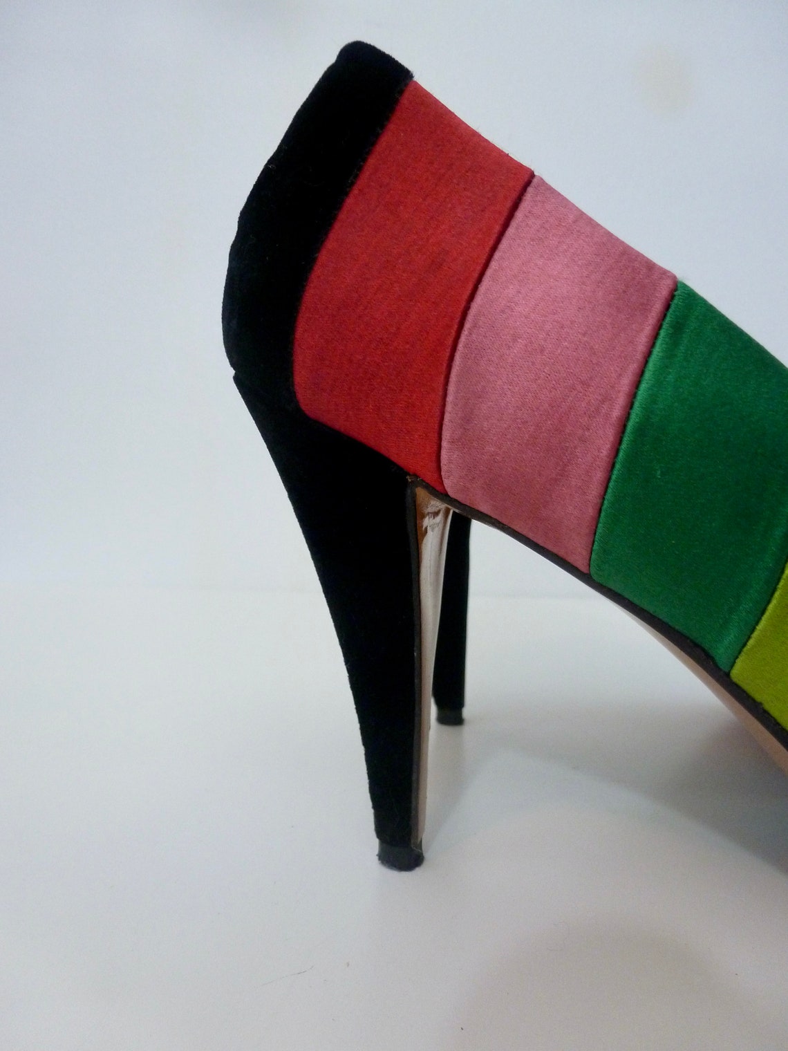 80's Satin Candy Stripe Heels Black Velvet Pointed Toe 3.5 - Etsy
