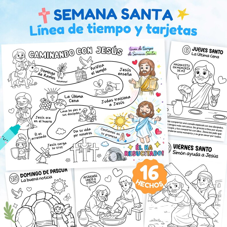 Spanish Holy Week Bundle for Kids, Coloring Timeline, Easter Advent ...