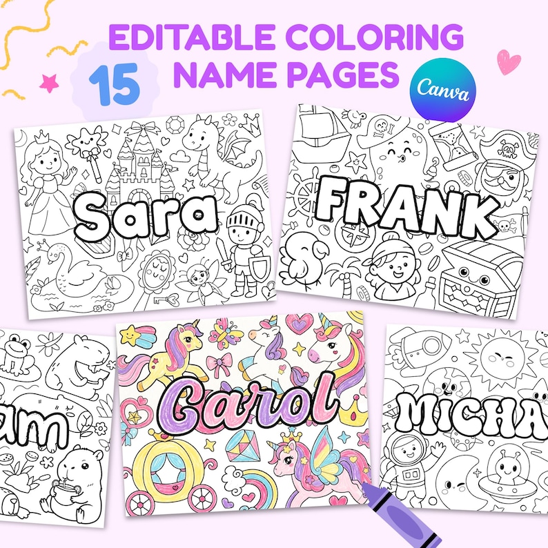Custom Name Coloring Pages, Editable Kids Printable Canva Template ...