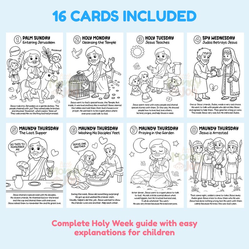 Holy Week Educational Cards, Coloring Sheets for Kids, Easter Story ...