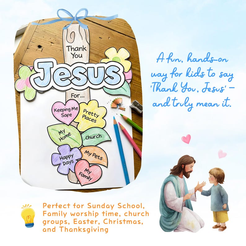 Thank You Jesus Craft, Christian Gratitude Activity for Kids, Printable ...