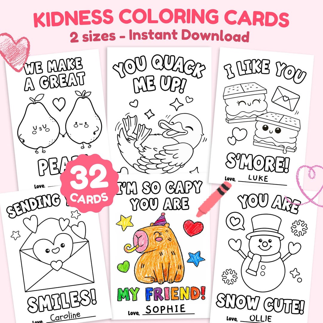 Kindness Coloring Cards for Kids, Printable Compliment Gift Tags ...