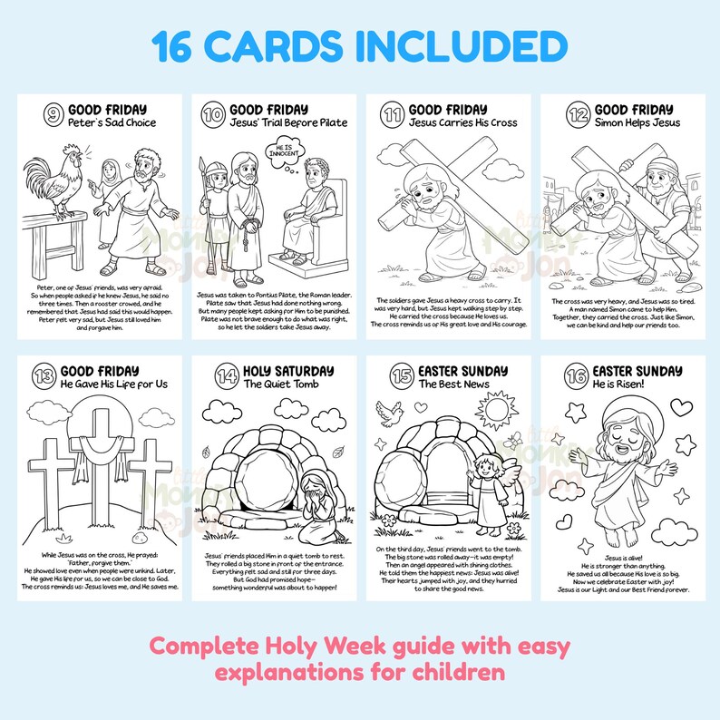 Holy Week Educational Cards, Coloring Sheets for Kids, Easter Story ...