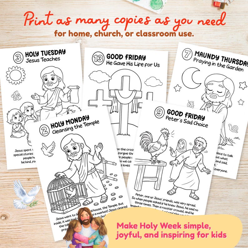Holy Week Educational Cards, Coloring Sheets for Kids, Easter Story ...