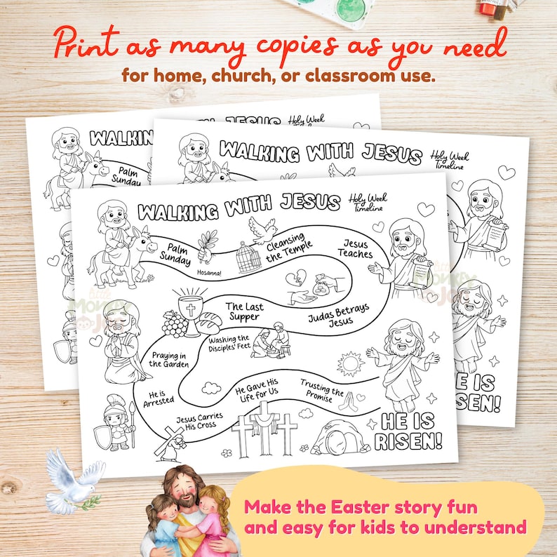 Holy Week Timeline Coloring Page for Kids, Easter Bible Story Countdown ...