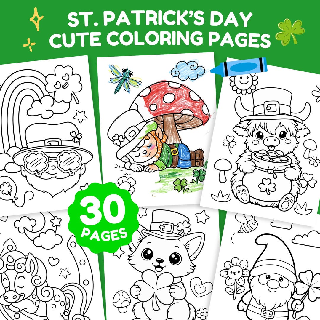 St. Patricks Day Coloring Pages for Kids, Printable Coloring Book, St ...
