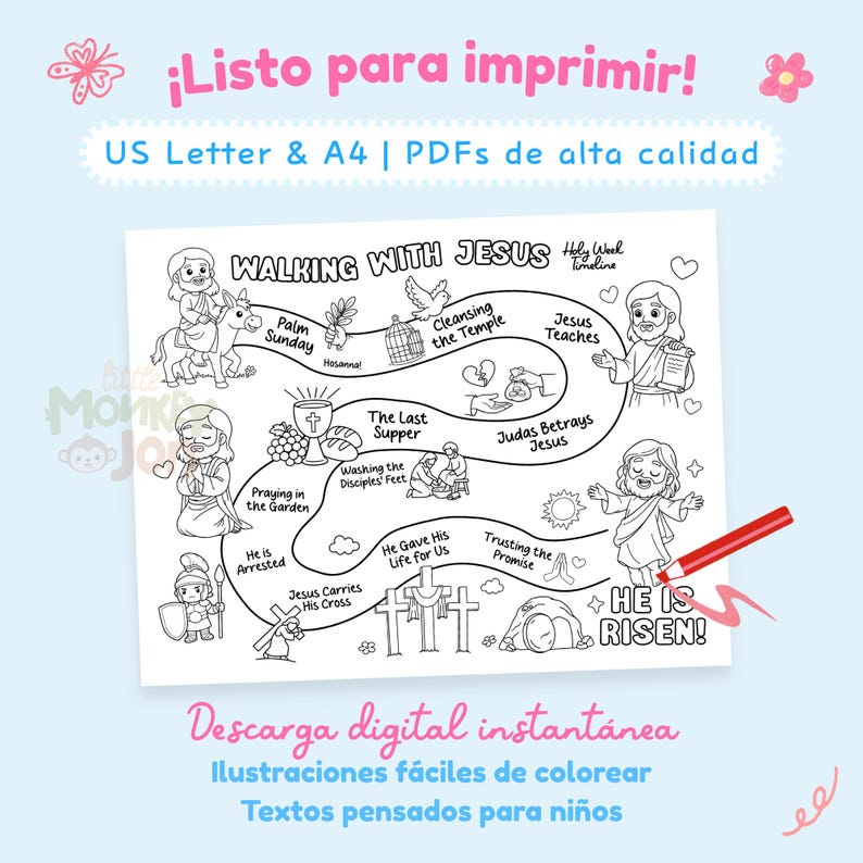 Spanish Holy Week Bundle for Kids, Coloring Timeline, Easter Advent ...