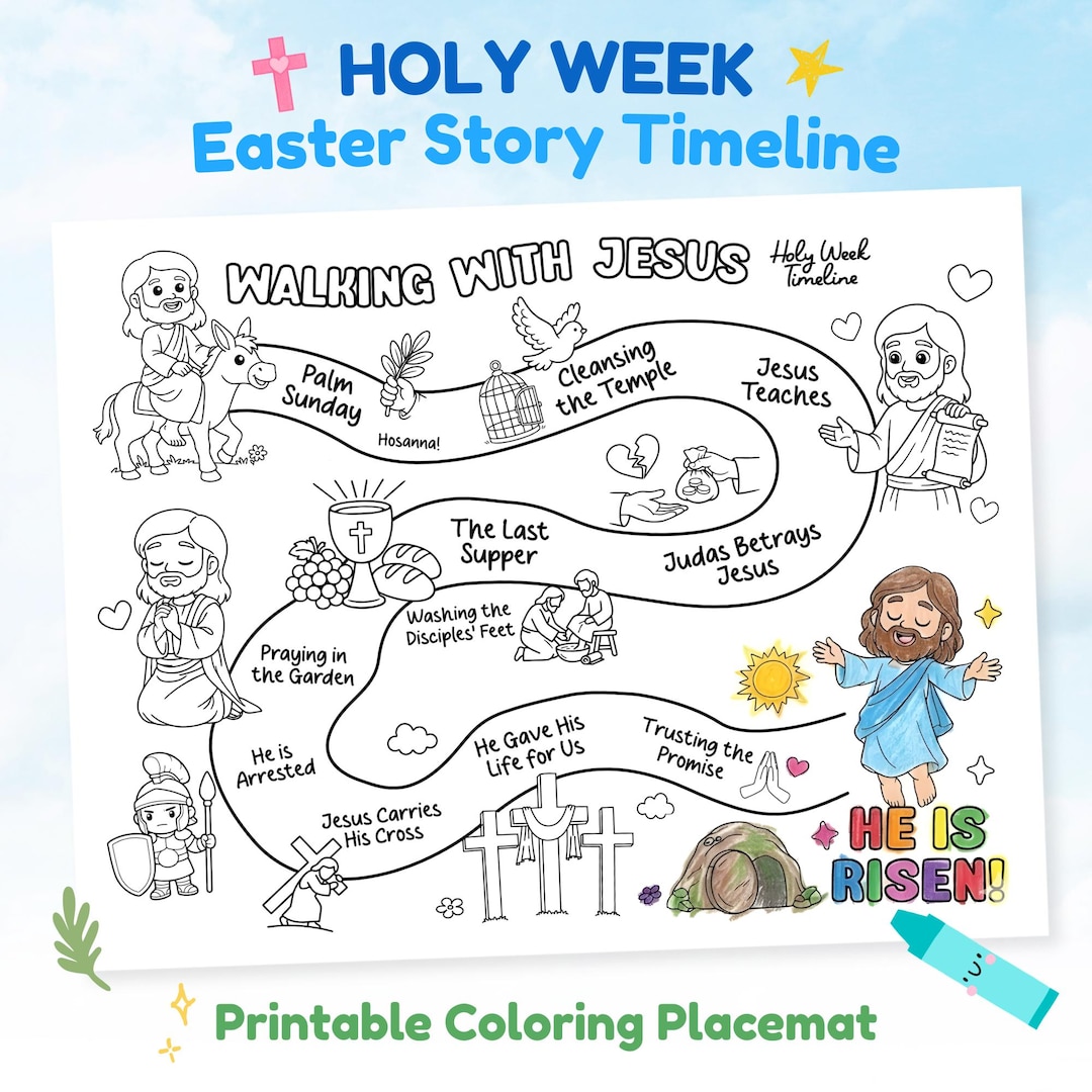 Holy Week Timeline Coloring Page for Kids, Easter Bible Story Countdown ...
