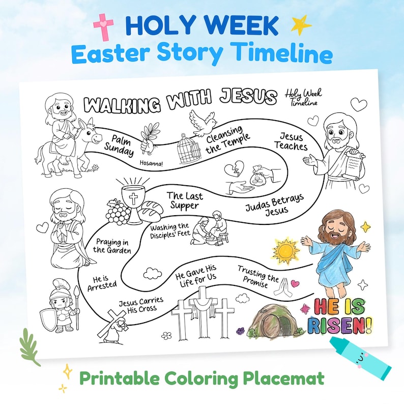 Holy Week Timeline Coloring Page for Kids, Easter Bible Story Countdown ...