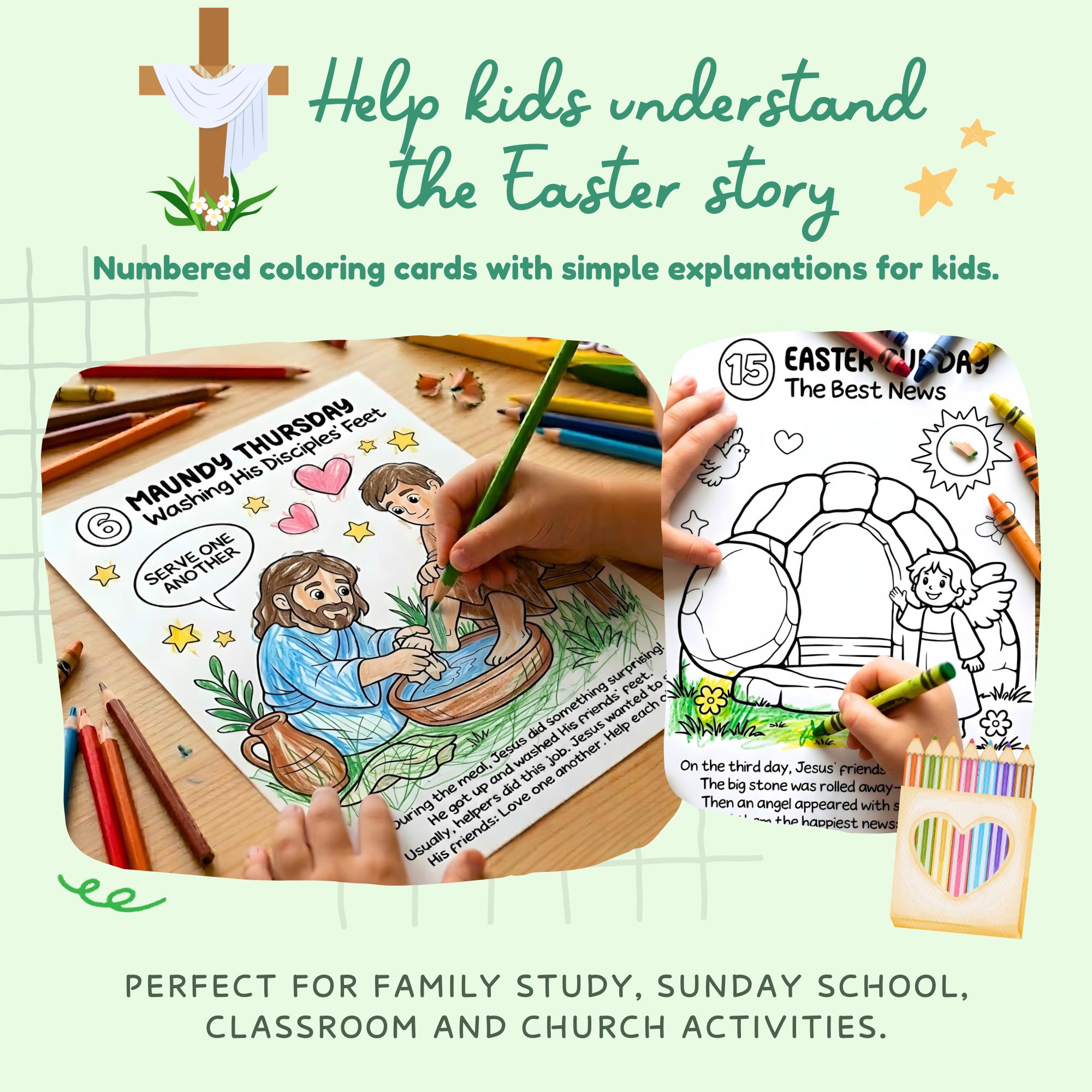 Holy Week Educational Cards, Coloring Sheets for Kids, Easter Story ...