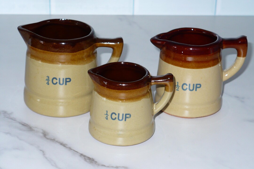 Vintage 1970's Pottery Measuring Cups Jugs ~ Liquid Measuring Cups ~ 3/ ...