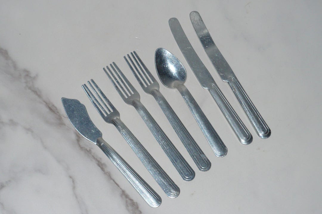 Vintage 1970's Play Pretend Eating Utensils ~ Meatal Silverware ~ 7pc ...