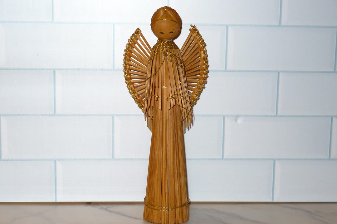 Vintage Scandanavian Raffia Straw Angel Christmas Tree Ornament Wood ...