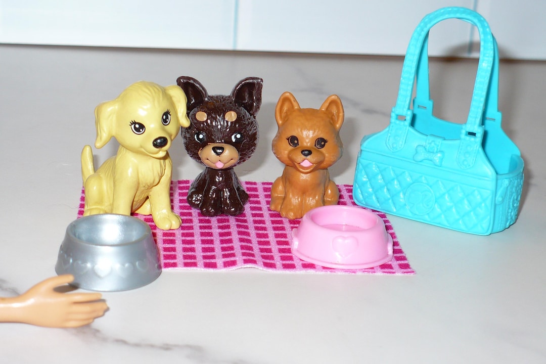 Mattel Barbie Doll Pet PUPPY DOG LOT Trio Barbie Dream House Pets With ...